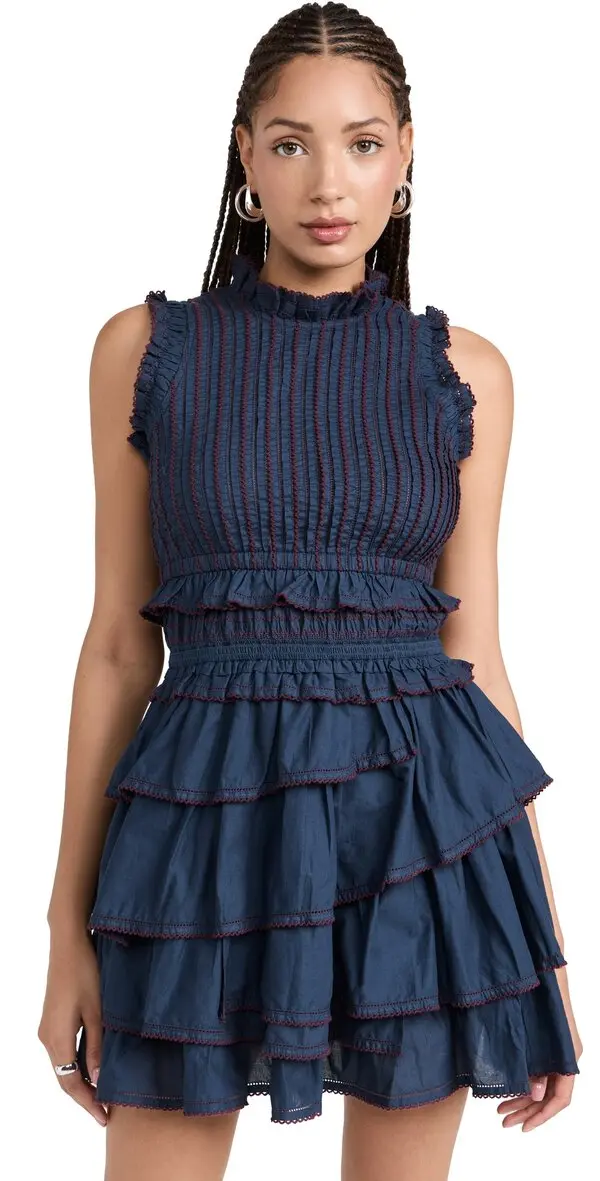 Sea Mable Cambric Sleeveless Pleated Dress - Admiral