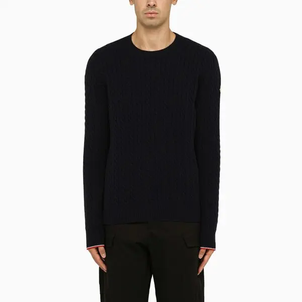 Moncler Cable Knit Crew Neck Jumper - Blue | Editorialist