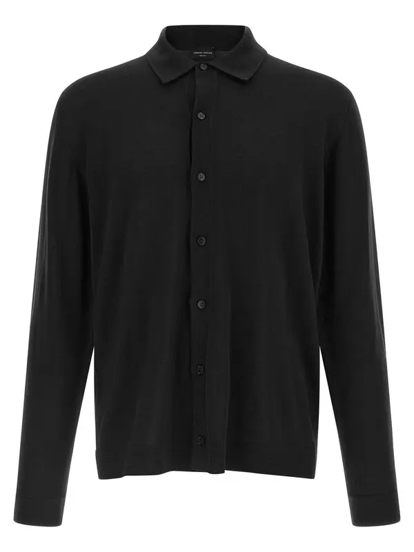 ROBERTO COLLINA Merino Wool Cardigan - Black