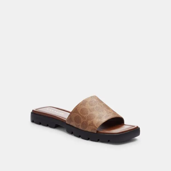 Coach Florence Signature Canvas Sandal - Khaki/dark Saddle