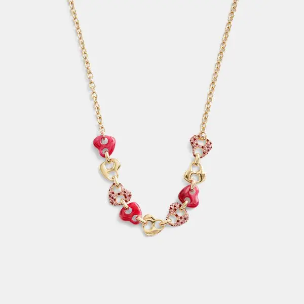 Coach Pavé Hearts Chain Link Necklace - Gold/pink Multi | Editorialist
