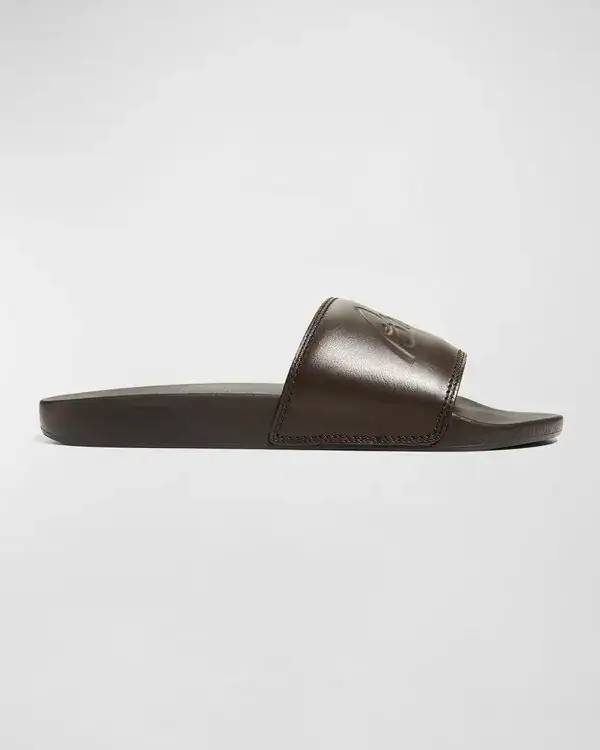 Brioni Leather Slide Sandals - Coffee | Editorialist
