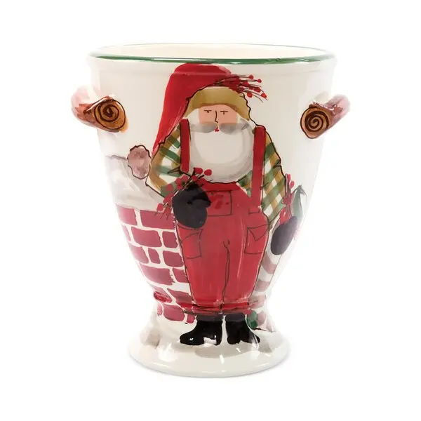 VIETRI Old St. Nick Footed Urn With Chimney & Stockings
