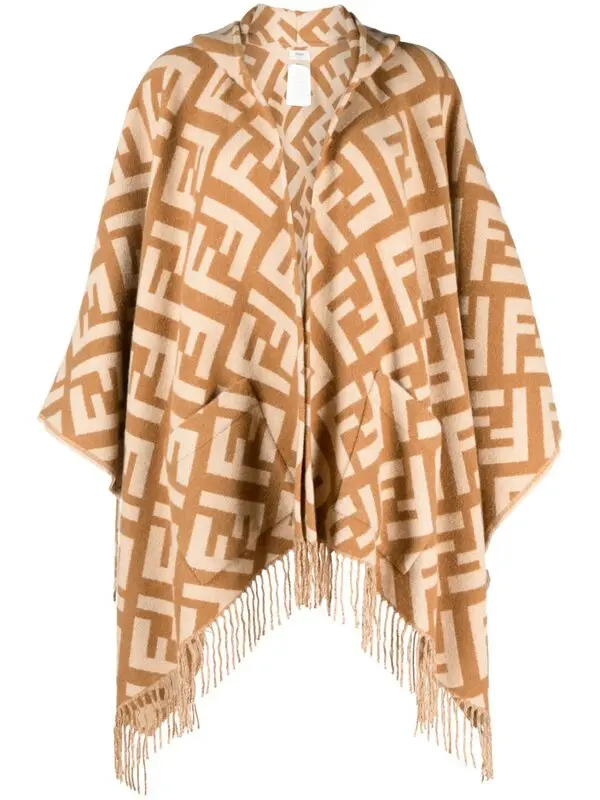 Fendi Ff Logo Fringed Cashmere Poncho
