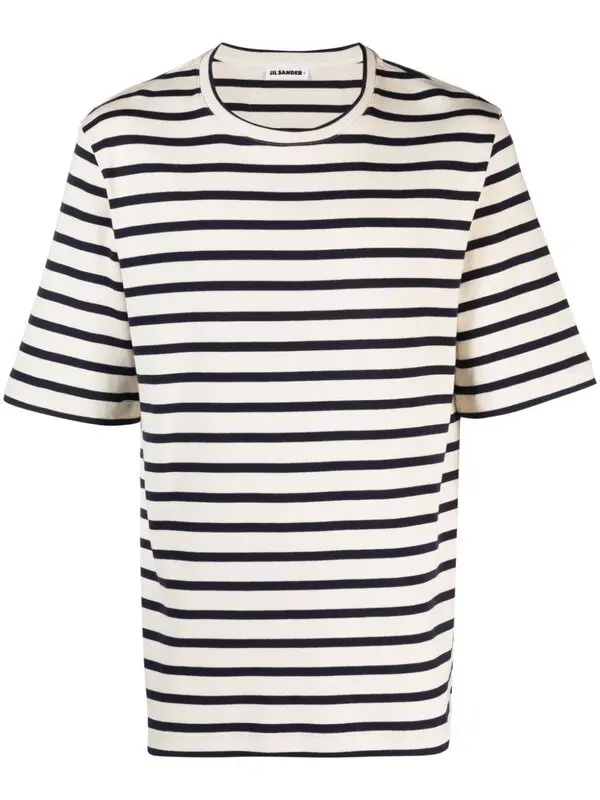 JIL SANDER Striped Ribbed Cotton T-shirt - Neutrals