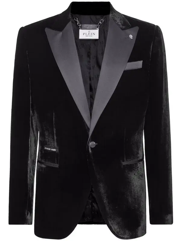 Philipp Plein Single-breasted Velvet Blazer - Black