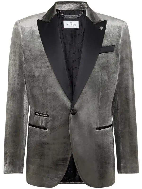 Philipp Plein Contrast-lapel Velvet Blazer - Grey