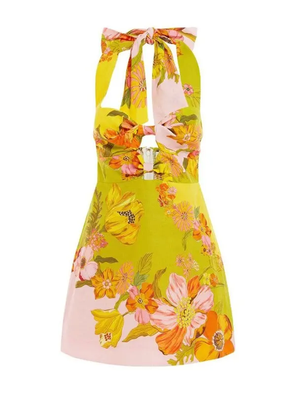 ALEMAIS Silas Floral-print Linen Minidress - Yellow