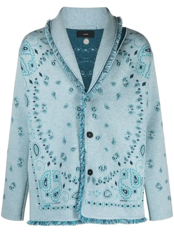 Alanui Bandana-jacquard Cashmere Cardigan - Blue