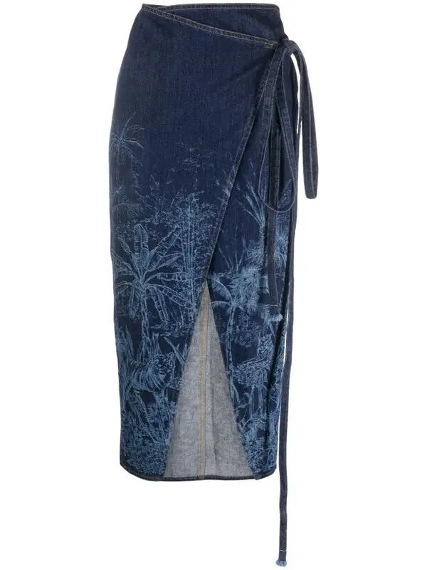 Alanui Jungle Toile De Jouy Denim Skirt