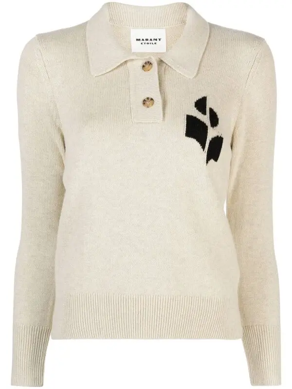 MARANT ETOILE Nola Knitted Polo Sweatshirt - Neutrals