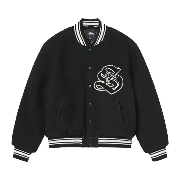StüSsy Casentino Wool Varsity Jacket - Black | Editorialist