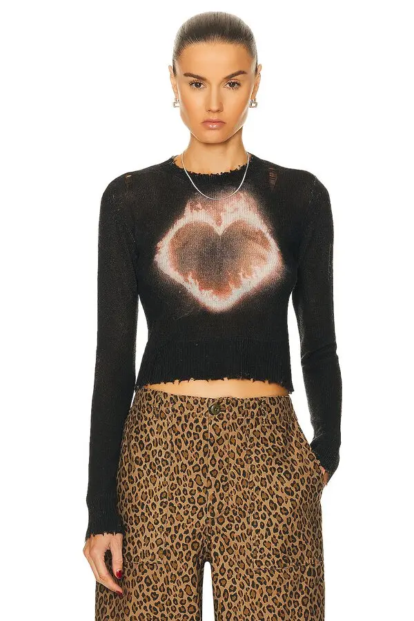 R13 Flaming Heart Baby Crewneck