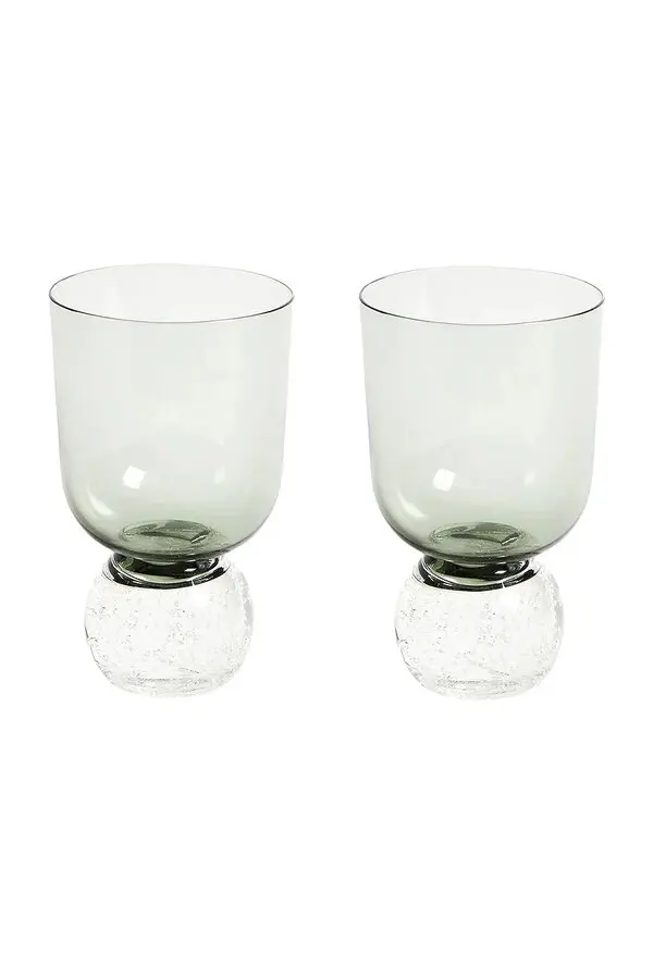 MISETTE Hand Blown Bubble Glass Tumbler Set Of 2 In Green