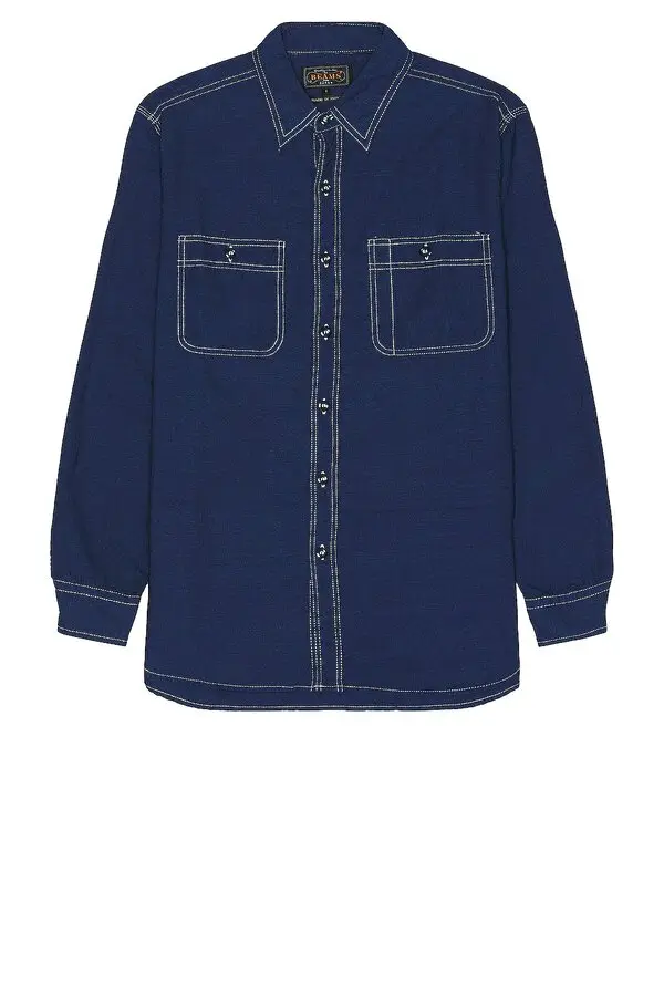 BEAMS Work Chambray Shirt In Denim-dark