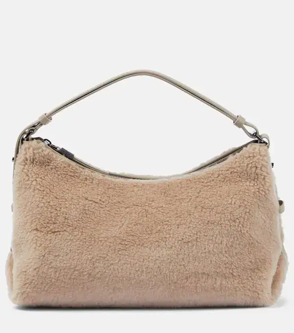 Brunello Cucinelli Faux Shearling Shoulder Bag In Brown 30% Off