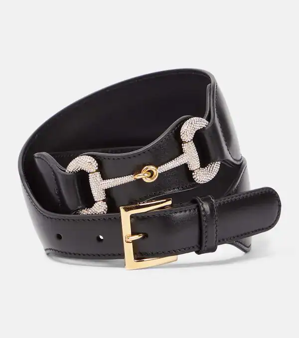 Gucci Horsebit Embellished Leather Belt Black Editorialist