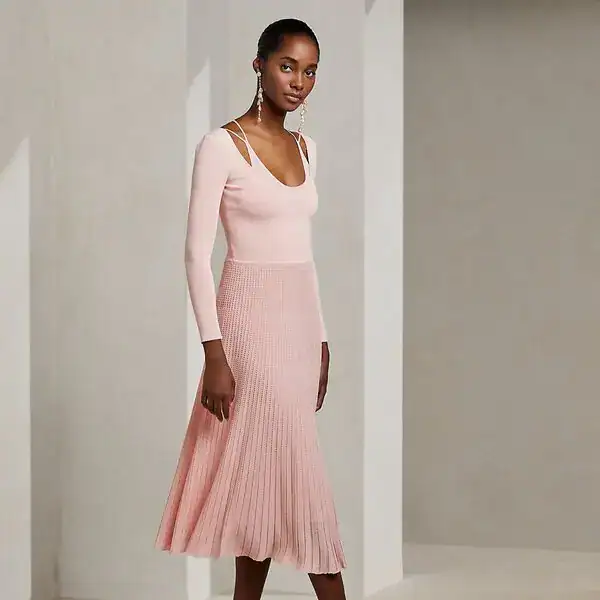 Ralph Lauren Pointelle-Knit Scoopneck Day Dress In Blush - 35% Off |  Editorialist