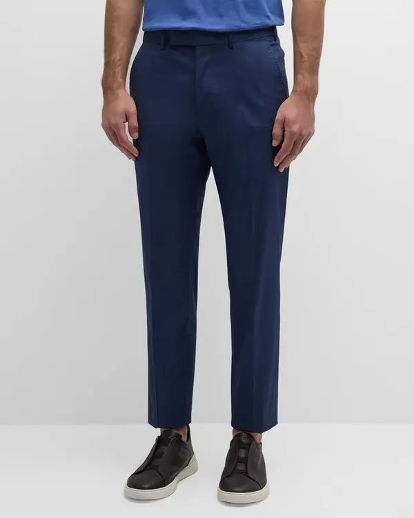 Zegna Flat-front Stretch Cotton Straight Leg Pants