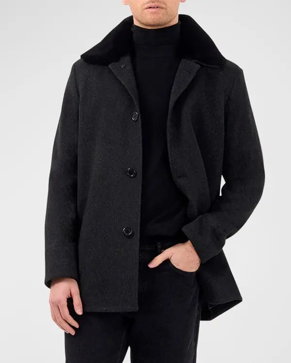 Gorski Brushed Wool Coat With Shearling Collar Black Editorialist
