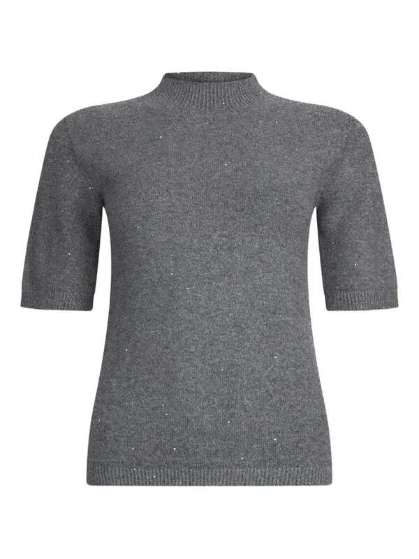Liu Jo Turtleneck Knit Top With Micro Sequins - Grey