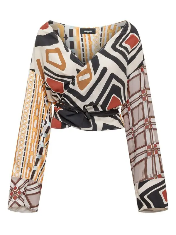 Dsquared2 Printed Blouse With Waist Belt - Multicolor