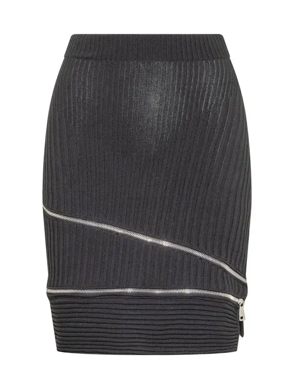 ANDREĀDAMO Ribbed Knit Midi Skirt With Zip Detail - Black
