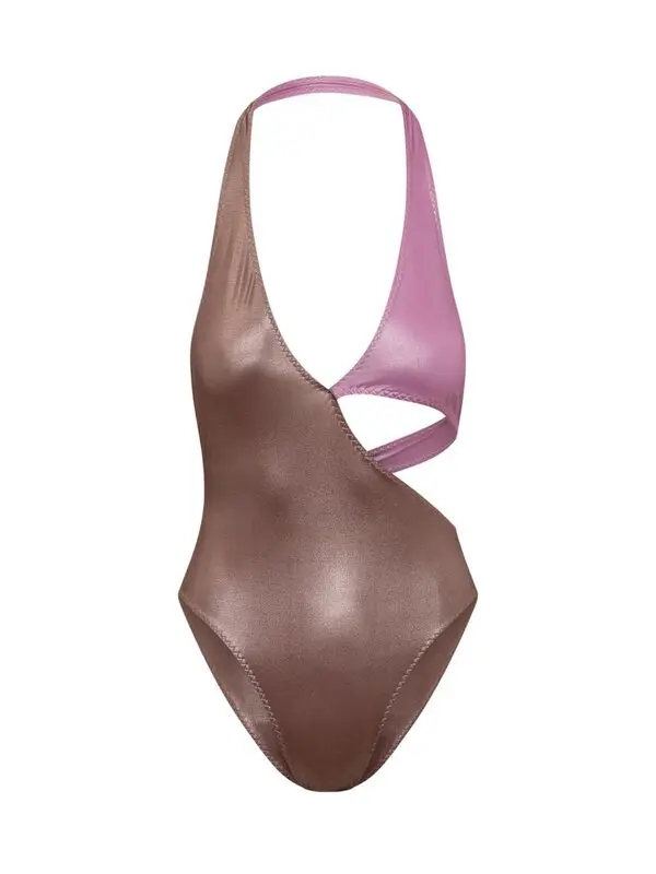 ALESSANDRO VIGILANTE Shiny Techno One-piece Swimsuit - Brown