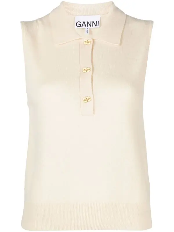 GANNI Logo-buttons Knitted Vest - Neutrals