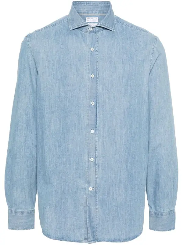 Brunello Cucinelli Spread-collar Denim Shirt - Blue