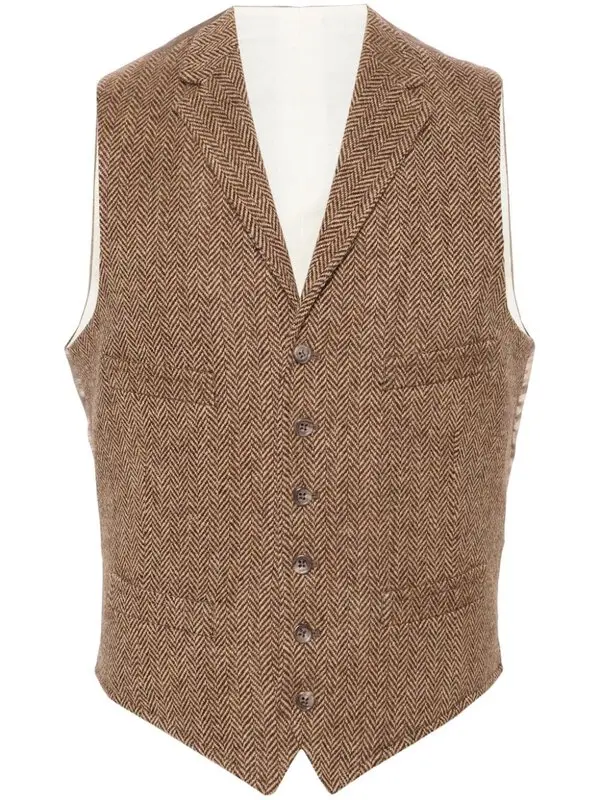 Ralph Lauren Herringbone Wool Waistcoat - Brown