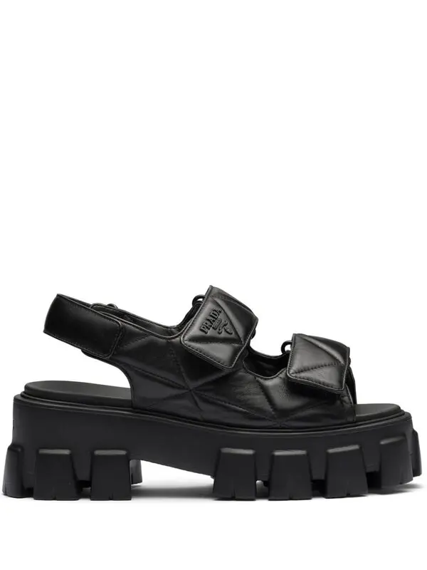 Prada Monolith Quilted Leather Sandals - Black
