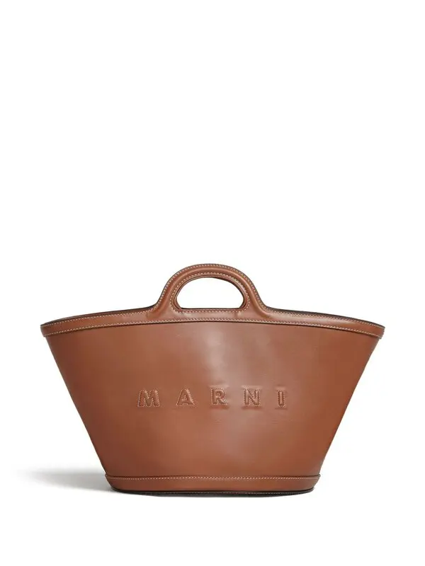 Marni Small Tropicalia Leather Tote Bag - Brown