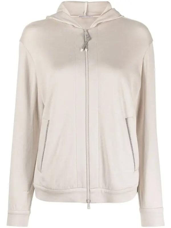 Brunello Cucinelli Monili Bead-embellished Zip Hoodie - Neutrals