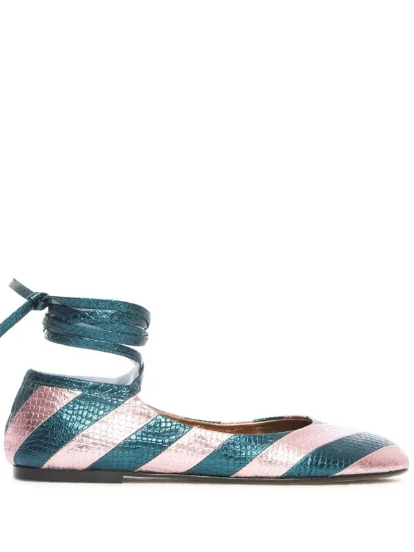 La DoubleJ Striped Snakeskin-effect Ballerina - Blue