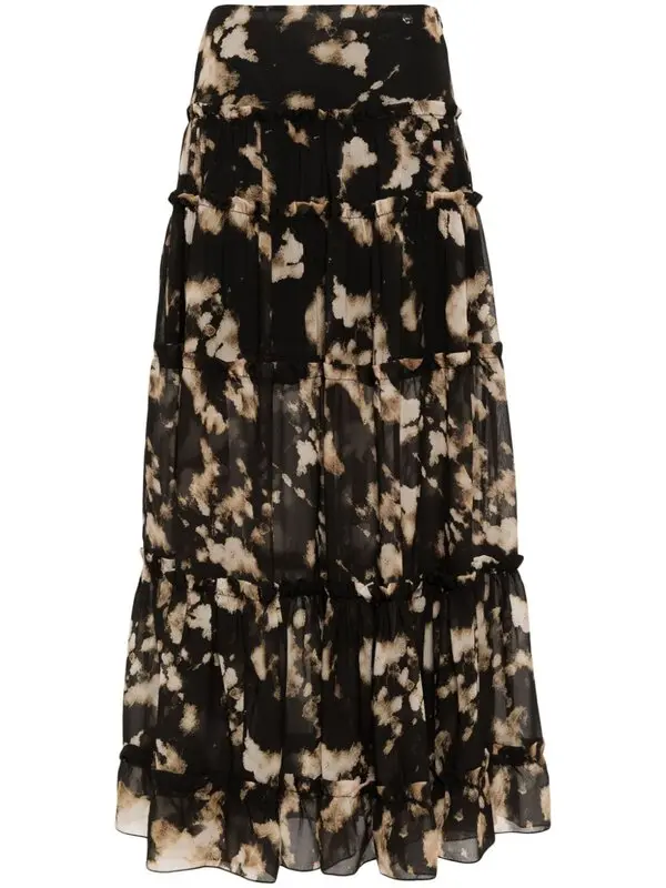 Liu Jo Tie-Dye Tiered Maxi Skirt In Black 47% Off Editorialist
