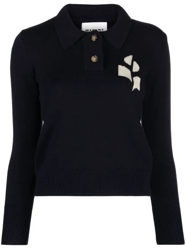 MARANT ETOILE Nola Knitted Polo Sweatshirt - Blue