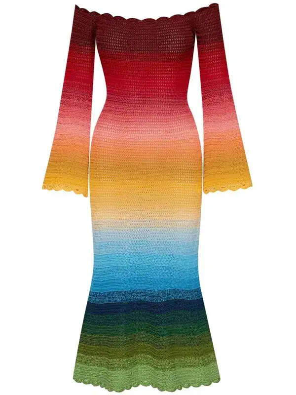 Oscar De La Renta Rainbow-Ombre Crochet-Knit Dress In Red - 50% Off |  Editorialist