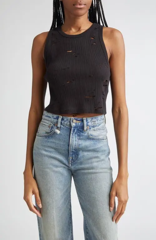 R13 Distressed Crop Tank - Black