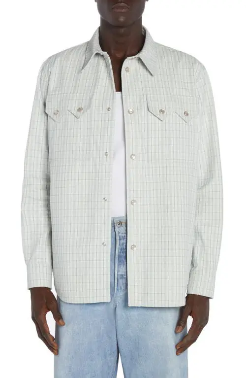 Bottega Veneta Check Print Leather Snap-up Western Shirt - White/grey/mint