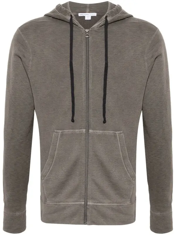 JAMES PERSE Zipped Jersey-fleece Hoodie - Brown