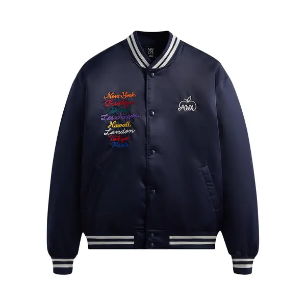 Kith New York To The World Satin Bomber Jacket - Blue