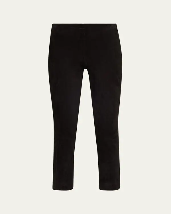 Vince Stretch Suede Split Hem Crop Pants - Black