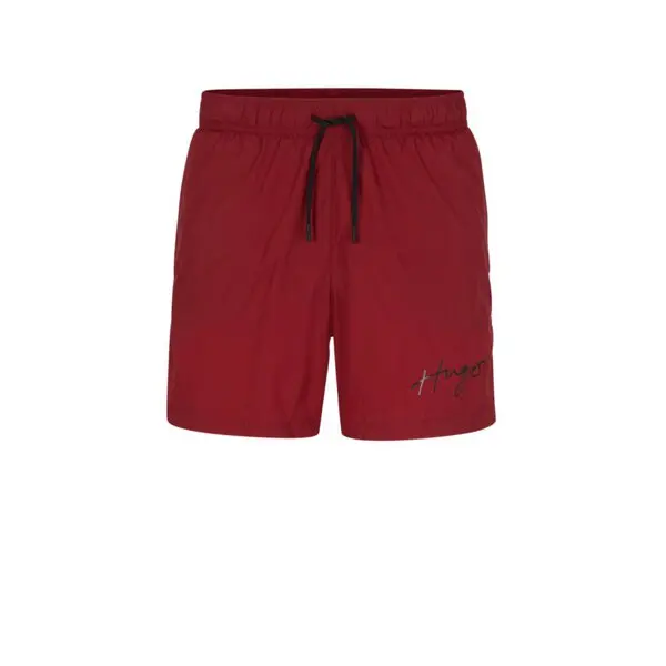 Buy Hugo Boss Swim Shorts With Handwritten Logo Red At 40 Off