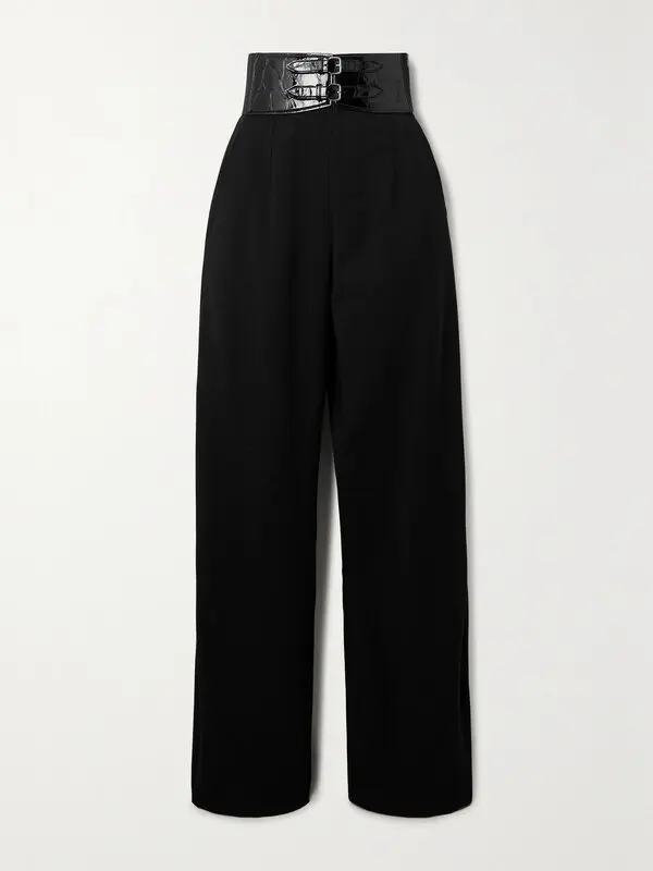 Alaïa Archetypes Belted Wool-blend Gabardine Wide-leg Pants - Black