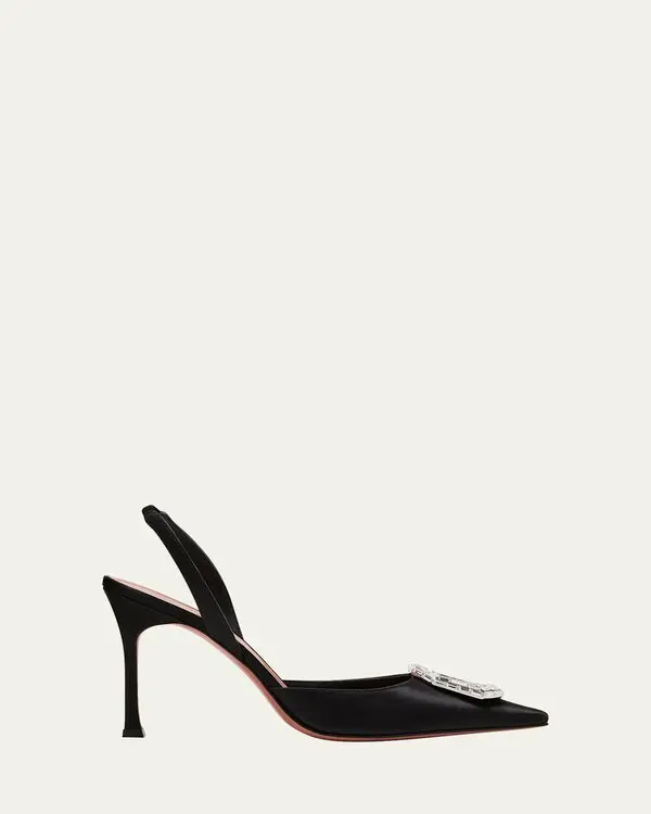 Amina Muaddi Camelia Silk Crystal Halter Pumps - Black