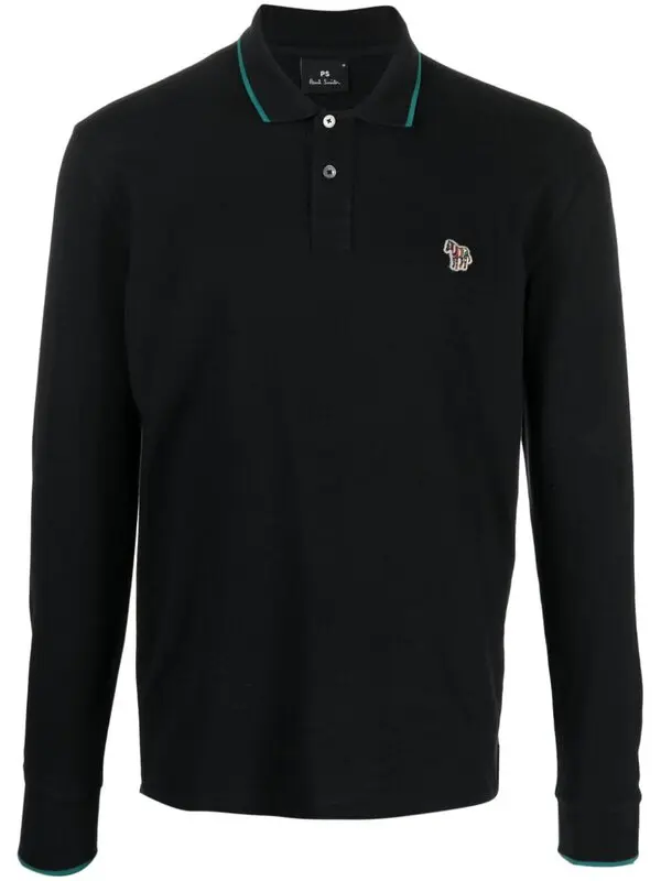 Paul Smith Zebra-Patch Organic-Cotton Polo Shirt In Black 36