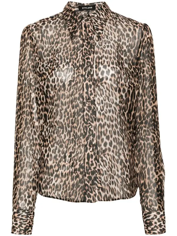 STYLAND Leopard-print Silk Shirt