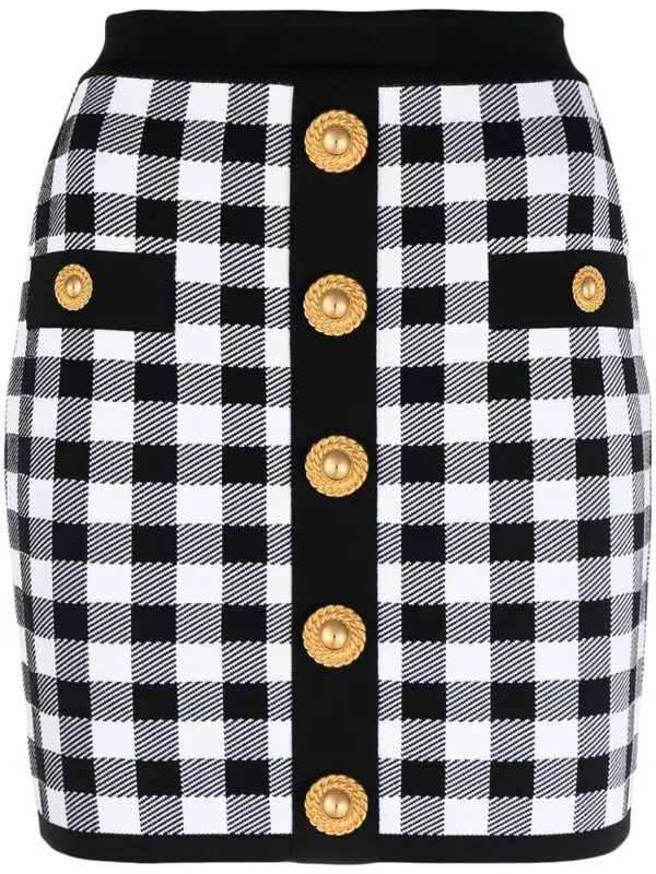 Balmain Gingham Fine-knit Miniskirt - Black