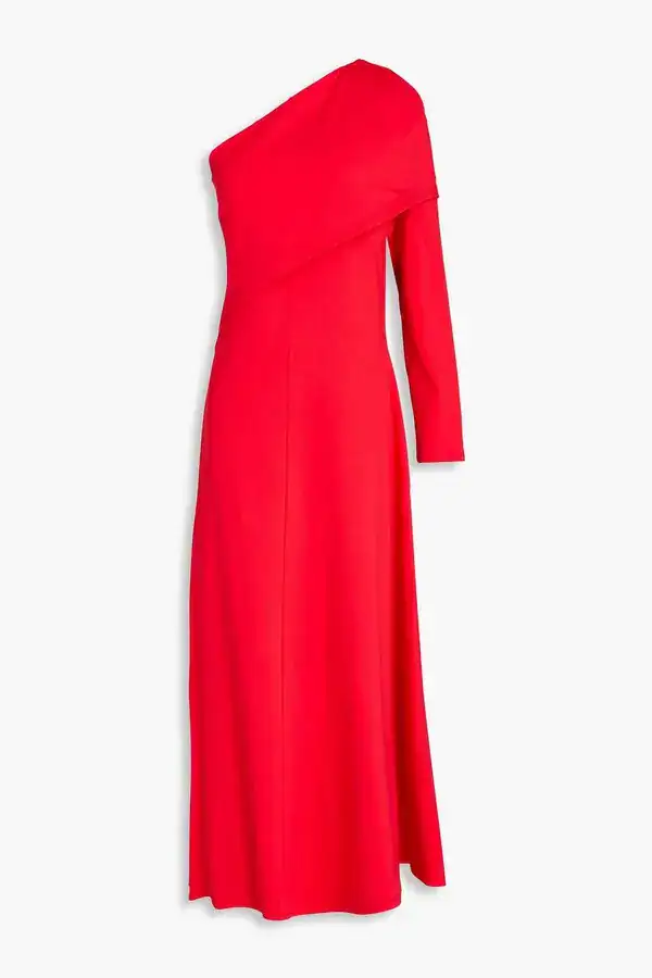 Halston One-Sleeve Stretch-Jersey Midi Dress In Red - 70% Off | Editorialist